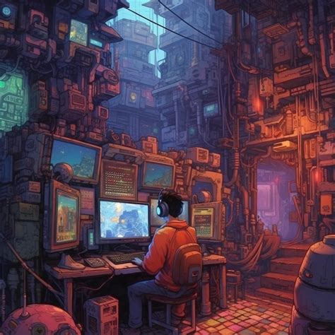 premium photo there is a man sitting at a desk in front of a computer