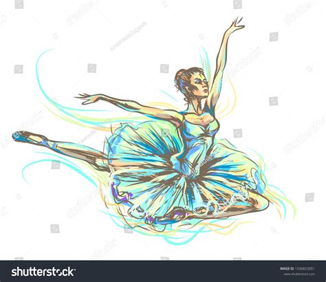 Graceful Beautiful Dancing Ballerina Jump Handdrawn Stock Vector