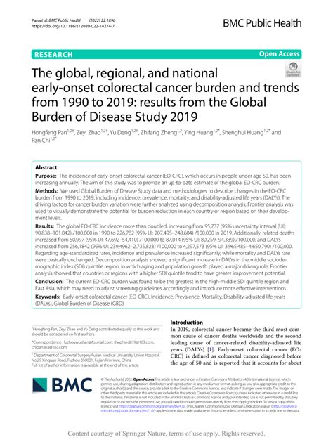 Pdf The Global Regional And National Early Onset Colorectal Cancer