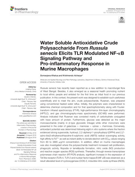 Pdf Water Soluble Antioxidative Crude Polysaccharide From Russula