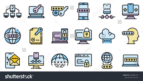Multifactor Authentication Icons Set Outline Set Stock Vector Royalty
