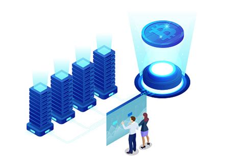 아이소메트릭 Bitcoin 마이닝 개념입니다 Cryptocurrency 및 Blockchain 개념입니다 마이닝 Bitcoins
