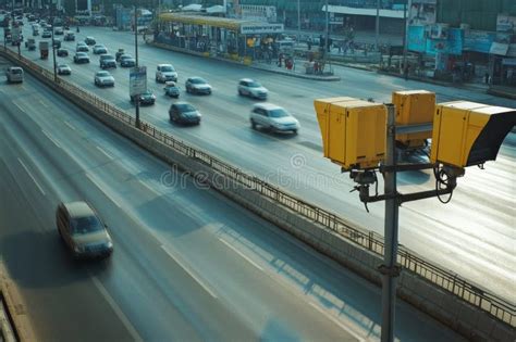 Roadside Speed Camera Overlooking Busy Highway Neural Network Ai