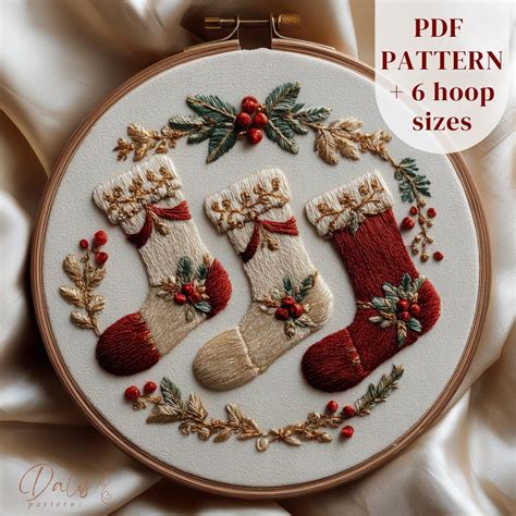 Christmas Stockings Embroidery Pattern Christmas Hand Embroidery