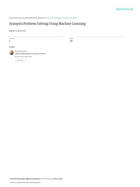 Synopsis Problem Solving 2 Machine Learning Pdf Psychometrics