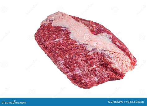 Raw Round Beef Meat Cut On A Butcher Table Isolated On White