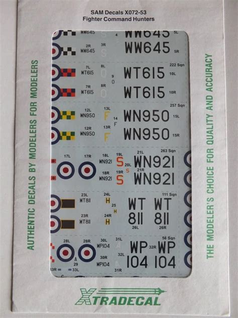 Xtradecal X072 53 Sam Decals Fighter Command Hawker Hunters 172