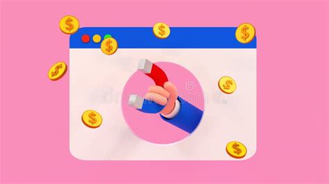 Website Monetization Concept Golden Coins Around Web Browser And A Human Hand Holding Magnet