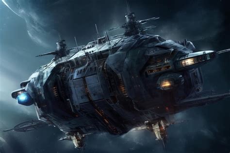 Premium Ai Image A Spaceship In The Sky With The Lights On