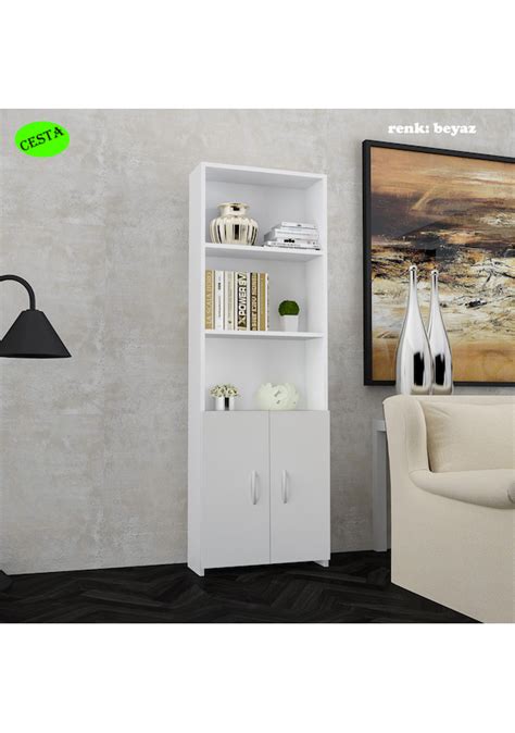 Modilayn Mutfak Dolabı 5 Raflı 2 Kapaklı Kitaplık Ofis Dolabı Çok