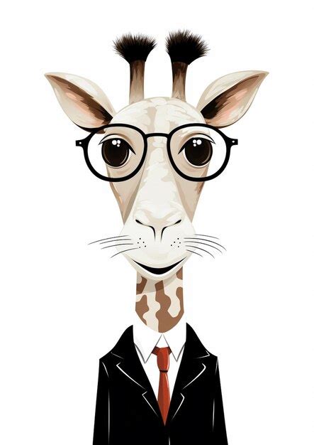 A Cartoon Of A Giraffe Wearing Glasses And A Suit With A Tie Premium
