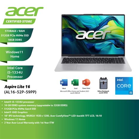 Acer Aspire Lite Al P Pp Wuxga Laptop Steel Grey I U Gb Gb Ssd Intel