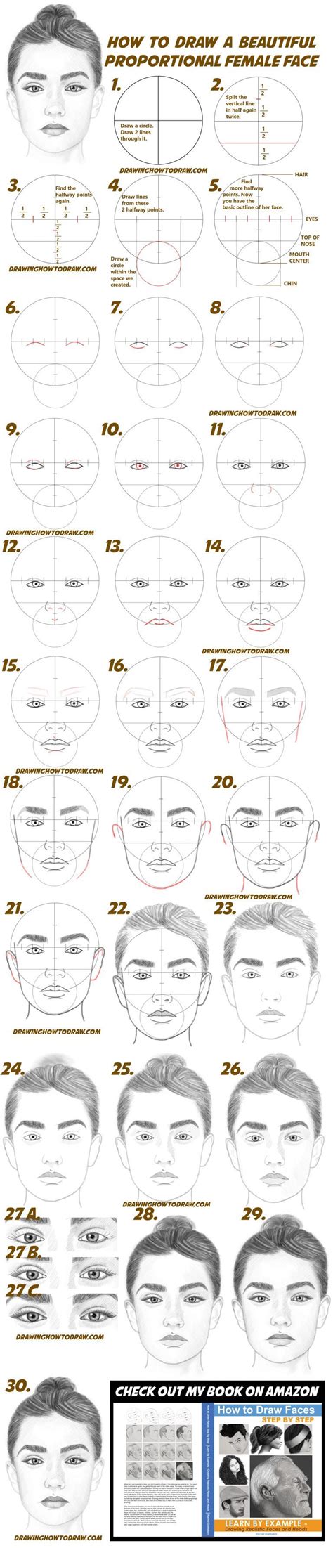 How To Draw A Face In Basic Proportions Drawing Beautiful Female Face