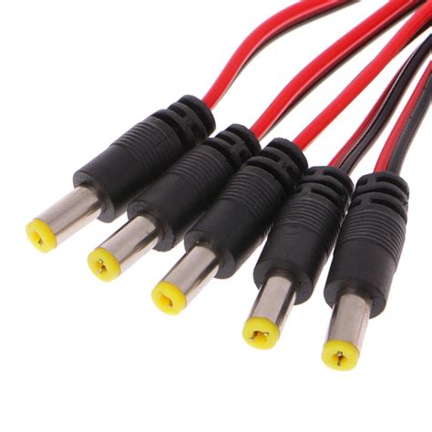5 Pcs 5 5x2 1mm Male DC Power Plug Connector CCTV PSU Pigtail Cable