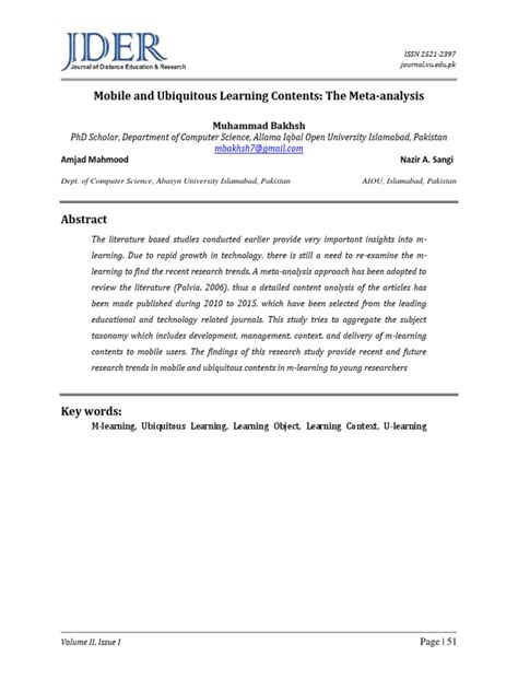 7 Mobile And Ubiquitous Learning Contents The Meta Analysis 2017 Pdf
