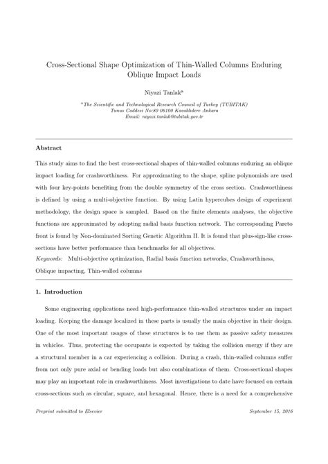 Pdf Cross Sectional Shape Optimization Of Thin Walled Columns Enduring Oblique Impact Loads