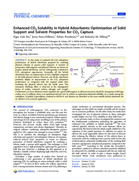 Pdf Enhanced Co2 Solubility In Hybrid Adsorbents Optimization Of Solid Support And Solvent