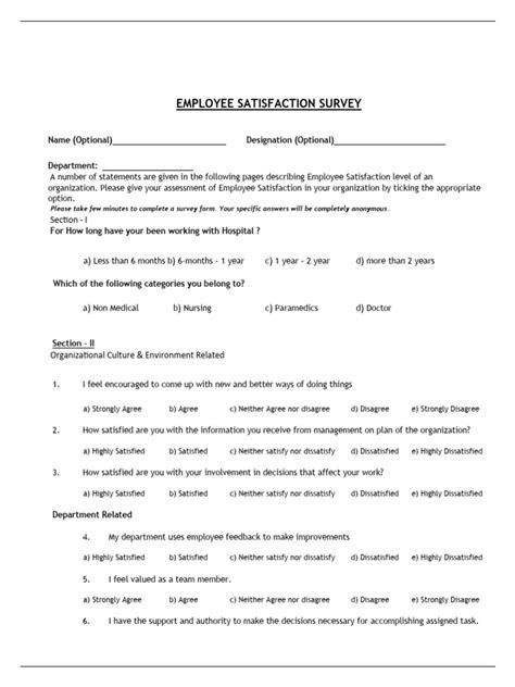 Employee Satisfaction Survery Form 2 Pdf Job Satisfaction