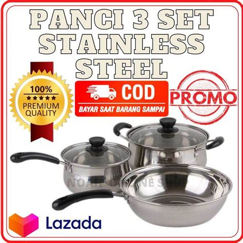 Panci 3 Set Stainless Steel Milk Pot 3 In 1 Stainless Panci Souce