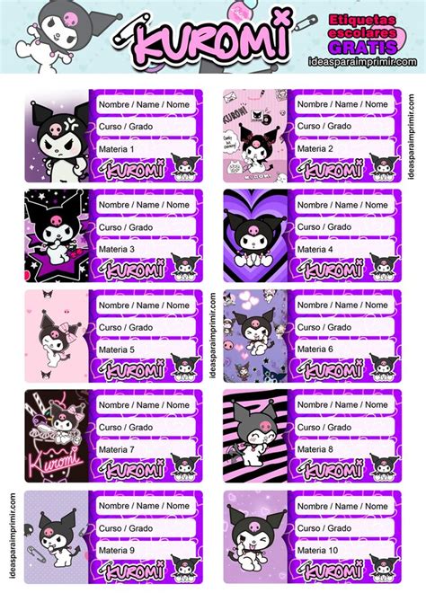 10 Etiquetas Escolares De KUROMI GRATIS Para Editar E Imprimir