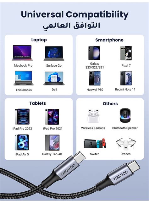 اطلب يو جرين كابل يو إس بي تايب سي 2 متر مضفر، كابل شحن سريع 100w بنقل