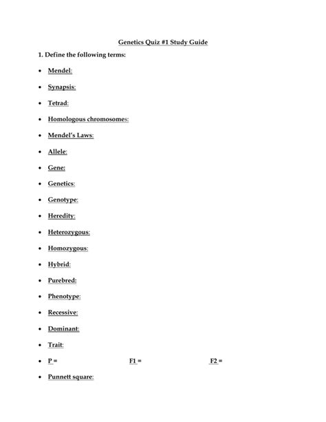 Genetics Quiz Study Guide