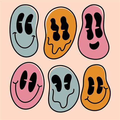 Premium Vector Fun Groovy Retro Melting Emoji Set Colorful Groovy