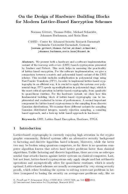 Pdf On The Design Of Hardware Building Blocks For Modern Lattice
