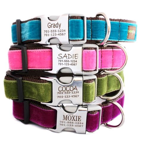 Metal Buckle Lazer Engraved Personalized Velvet Dog Collar