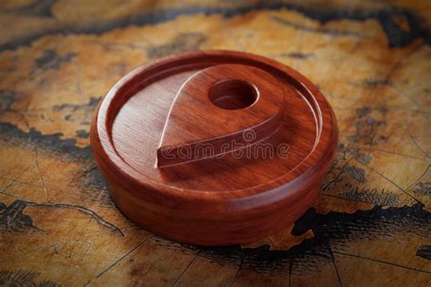Wooden Map Pointer Destination Pin On An Old Map 3d Rendering Stock