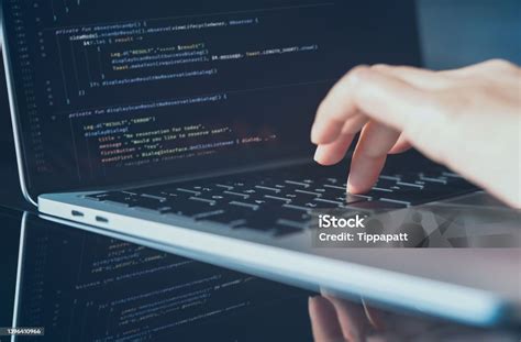 Software Technology Development Concept Software Engineer Coding Computer Script On Laptop Stock