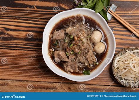 Braised Pork Noodles With Vegetablesand Pork Balls With Soup Thai Food