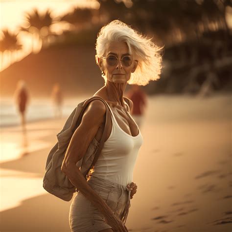 Free Image Portrait Of A 65 Year Old Woman Striding Along A Tropical