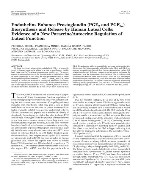 Pdf Endothelins Enhance Prostaglandin Pge2 And Pgf2α Biosynthesis