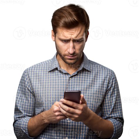 Concerned Man Browsing Smartphone Png