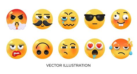 Ensemble Dicônes Iemoji Réalistes Jaune Brillant 3d émoticônes Visage