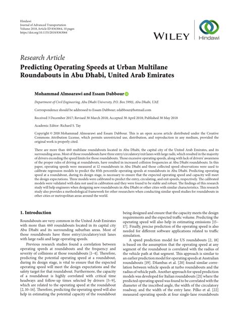 Pdf Predicting Operating Speeds At Urban Multilane Roundabouts In Abu Dhabi United Arab Emirates