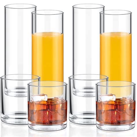 Rtteri 8 Pcs 98 Oz Drinking Glasses Set 4 Clear Whiskey Glasses And 4