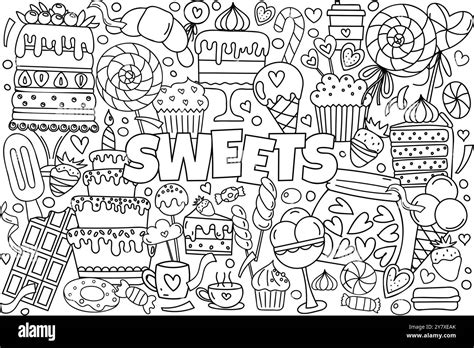 Hand Drawn Vector Doodle Set Features A Stress Relief Coloring Page