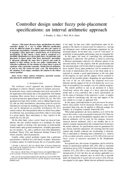 Pdf Controller Design Under Fuzzy Pole Placement Specifications An Interval Arithmetic