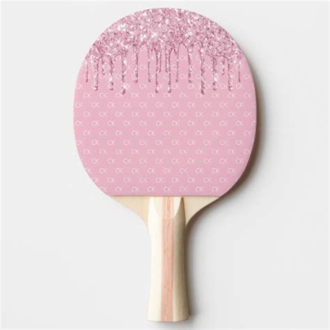 Pink Glitter Drip Sparkle Monogram Pattern Ping Pong Paddle Zazzle