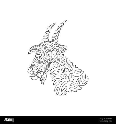 Single Swirl Continuous Line Drawing Of Cute Horned Goat Continuous Line Drawing Design Vector