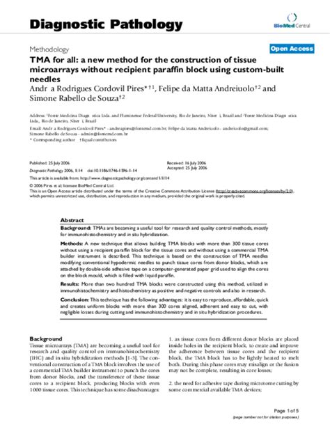 Pdf Tma For All A New Method For The Construction Of Tissue