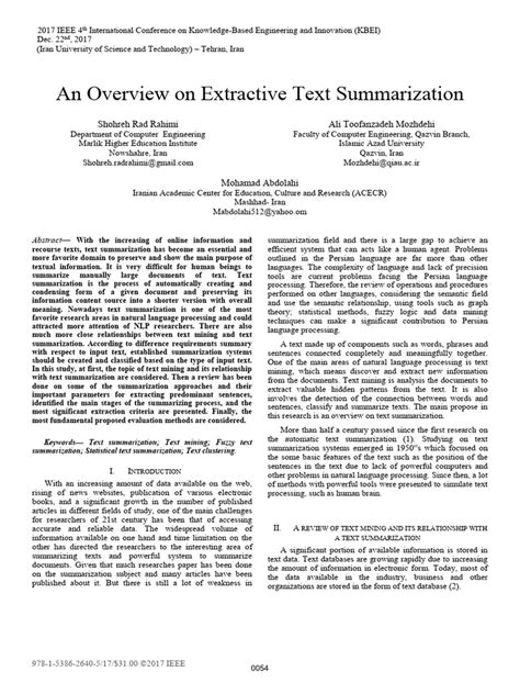 An Overview On Extractive Text Summarization Pdf Human