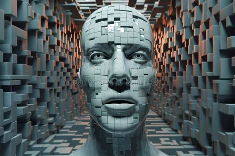 woman s face with 3d cubes and particles in space as symbol of