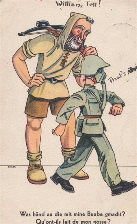 William Tell Cartoon Caricature Military Antique Old Comic Humour