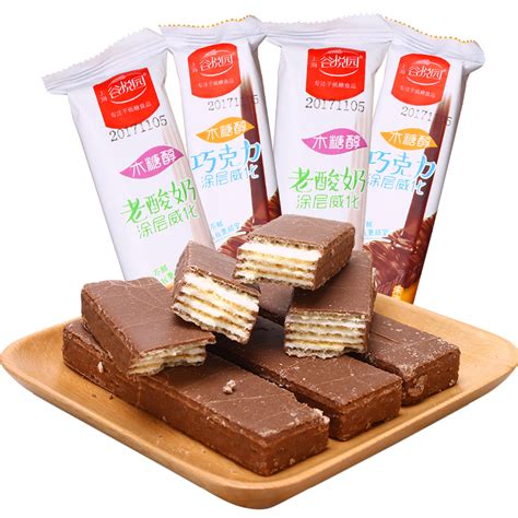 木糖醇巧克力老酸奶涂层威化饼干无糖精中老年孕妇代餐糖尿人食品 虎窝淘