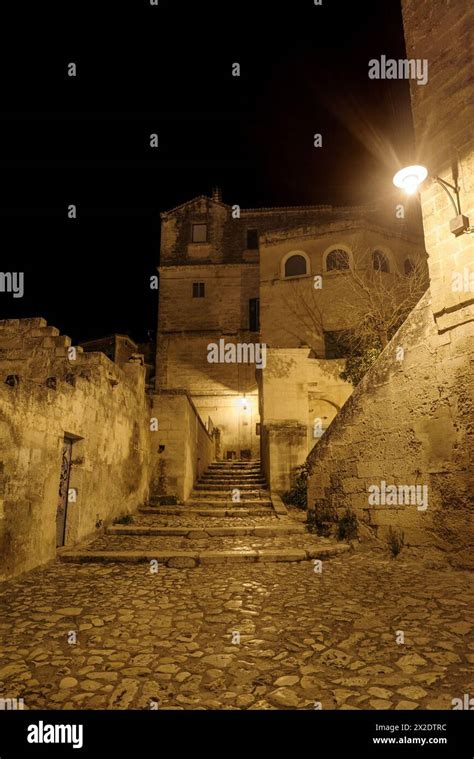 Night View The Street In Matera Old Town Sassi Di Matera Basilicata