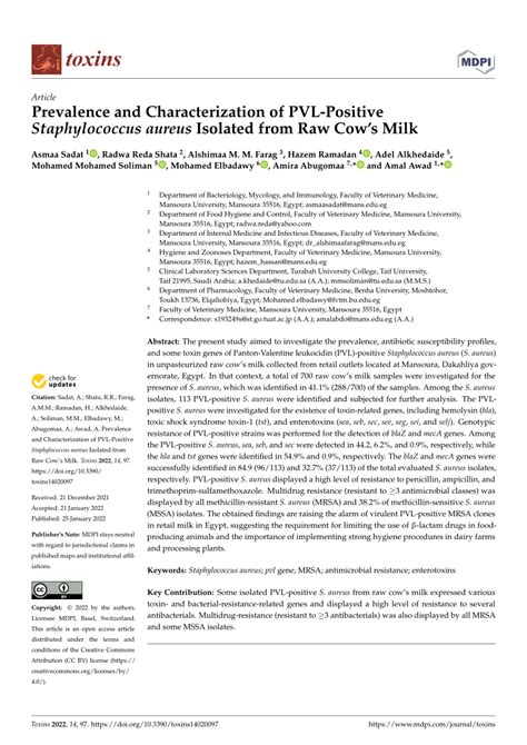Pdf Prevalence And Characterization Of Pvl Positive Staphylococcus