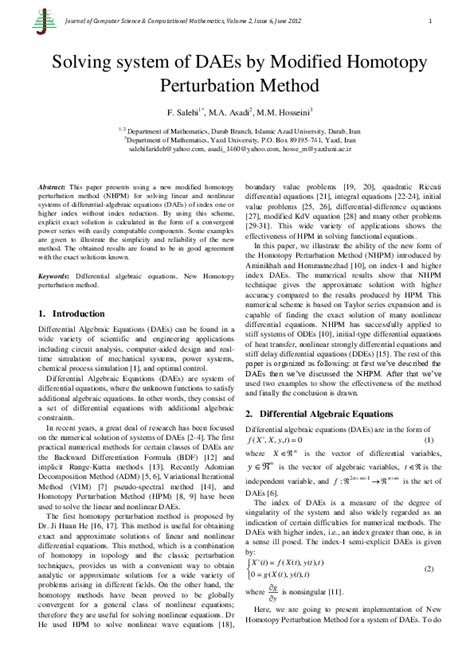 Pdf Solving System Of Daes By Modified Homotopy Perturbation Method